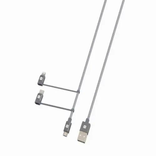 Кабел Skross 3 в 1, USB-A - USB-C/ Lightning/ Micro USB , Метална ...
